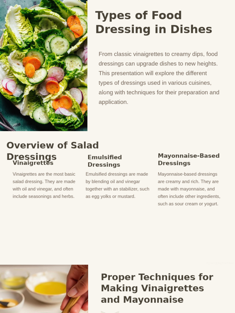 Types of Food Dressings Explained | PDF | Mayonnaise | Vinaigrette