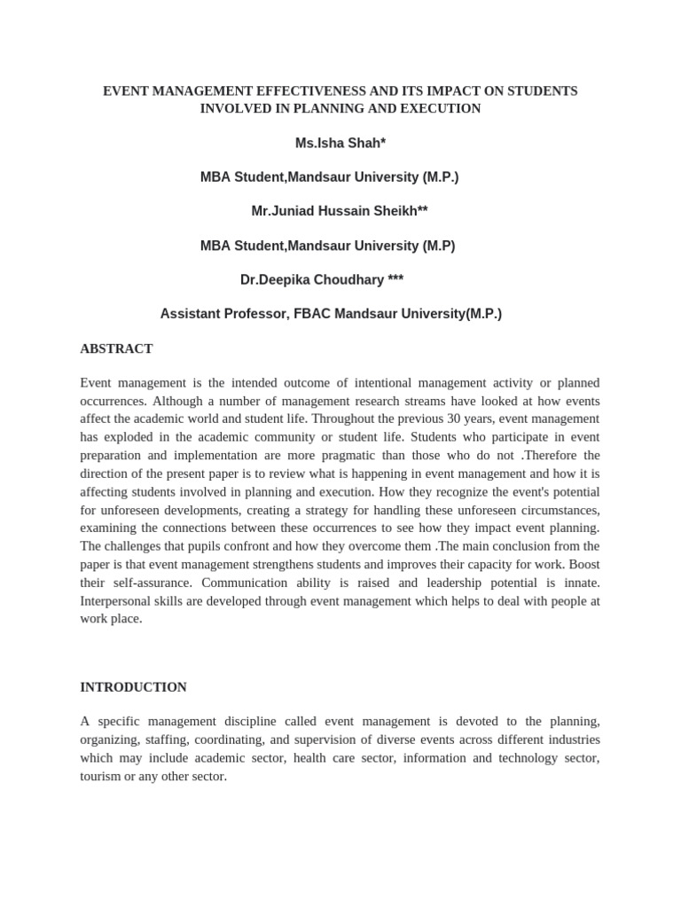 Event Management Effectiveness and Its Impact On Students Involved in ...