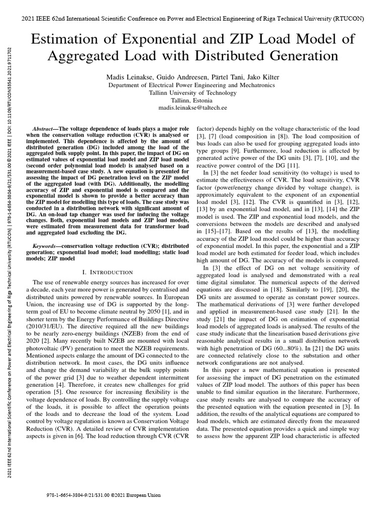 Estimation Of Exponential And Zip Load Model Of Aggregated Load With Distributed Generation
