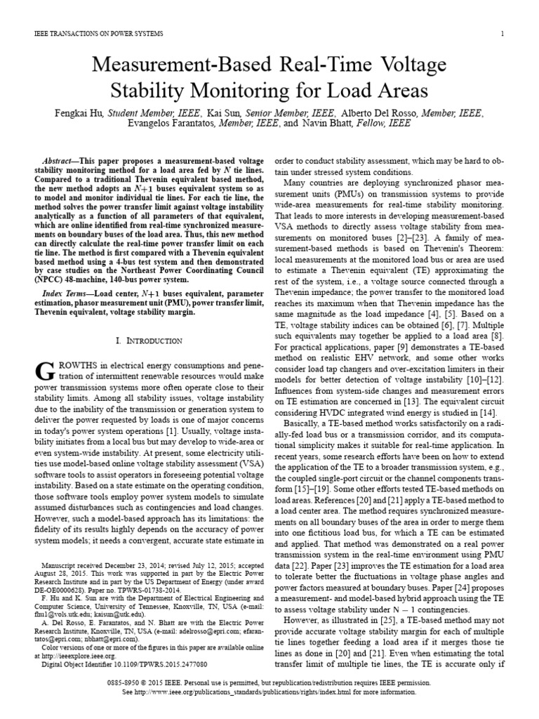 Measurement-Based Real-Time Voltage Stability Monitoring For Load Areas | PDF | Electric Power ...