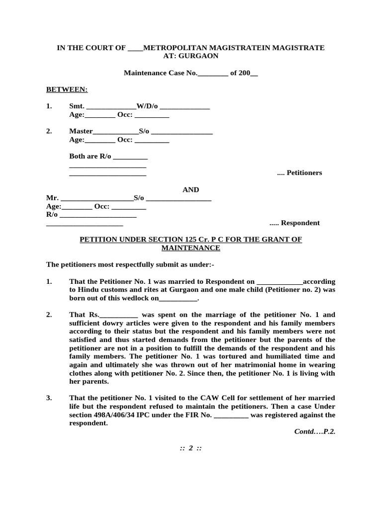 Maintenance Petition Under Section 125 CrPC | PDF | Justice | Crime ...