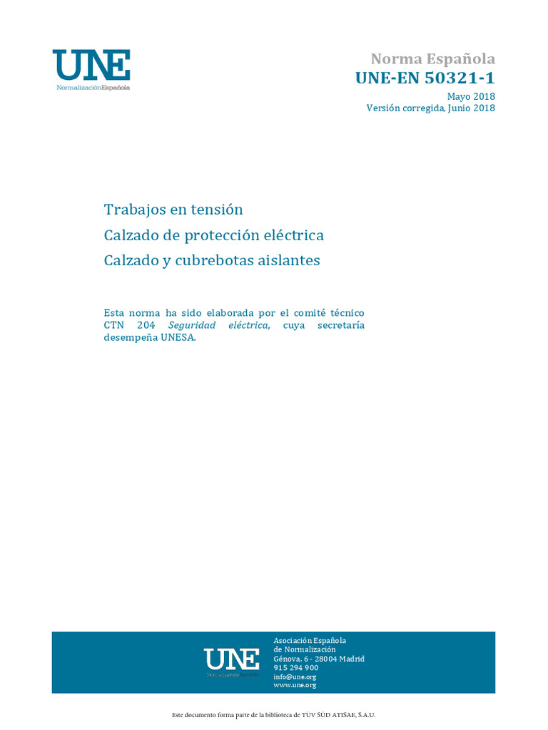 Calzado Aislante según UNE-EN 50321-1 | PDF | Corriente eléctrica ...
