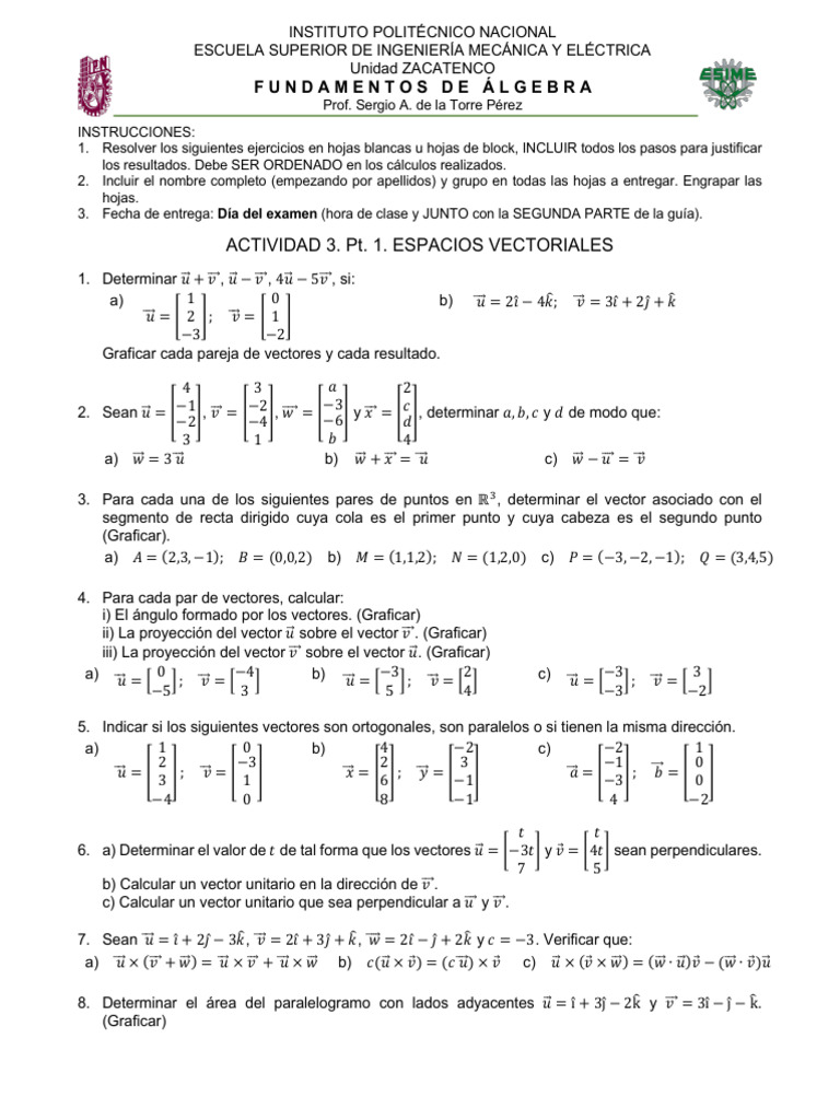 ACTIVIDAD 3_ESPACIOS VECTORIALES | PDF | Vector Euclidiano | Espacio vectorial