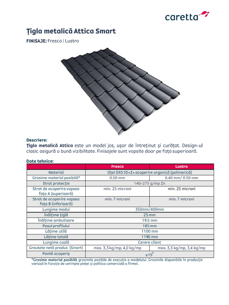 TIGLA METALICA ATTICA Smart Fisa Prezentare Site 1 1 | PDF