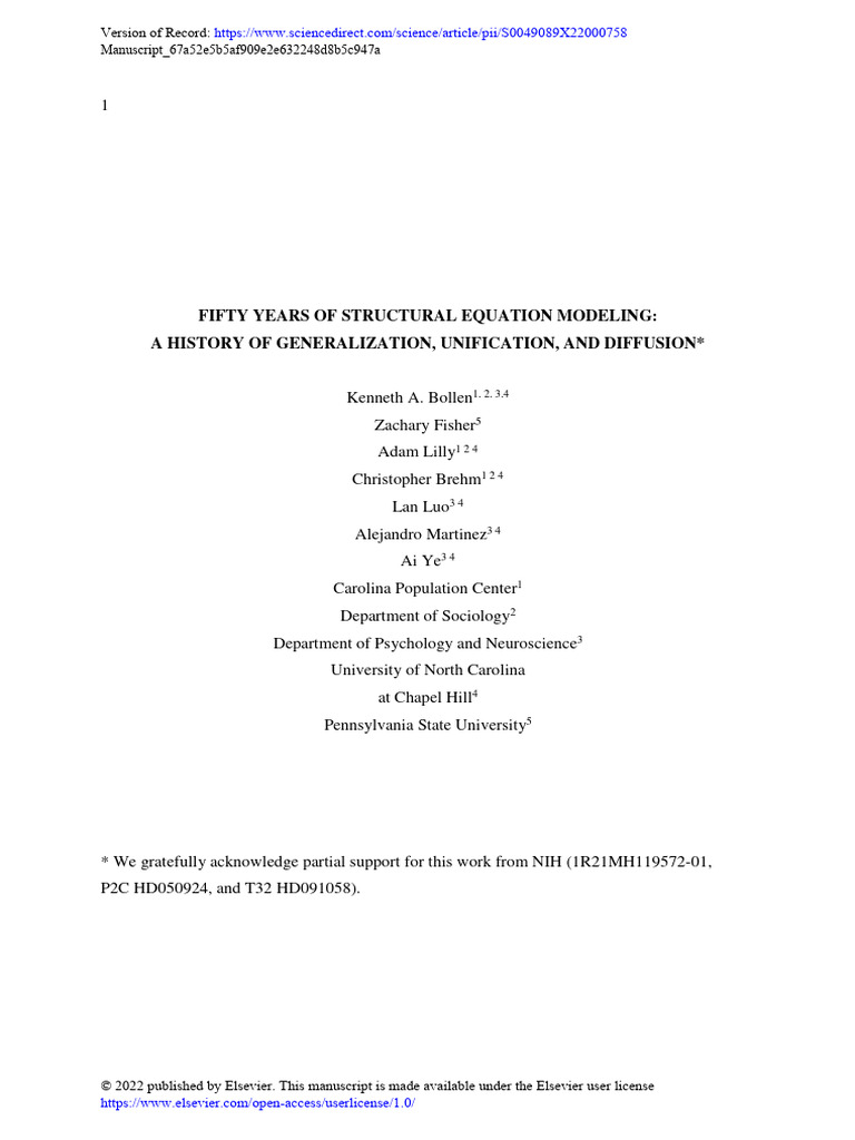 FIFTY YEARS OF STRUCTURAL EQUATION MODELING | PDF | Structural Equation Modeling | Covariance