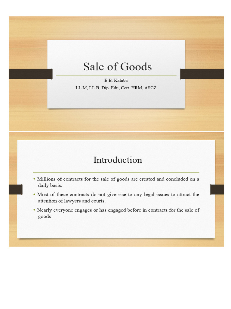The Law of Sale of Goods | PDF