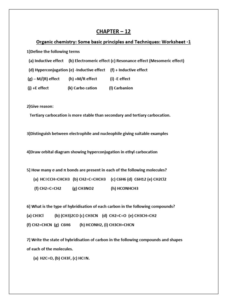 Organic Chemistry Principles Worksheet | PDF | Chemical Bond | Chemical ...