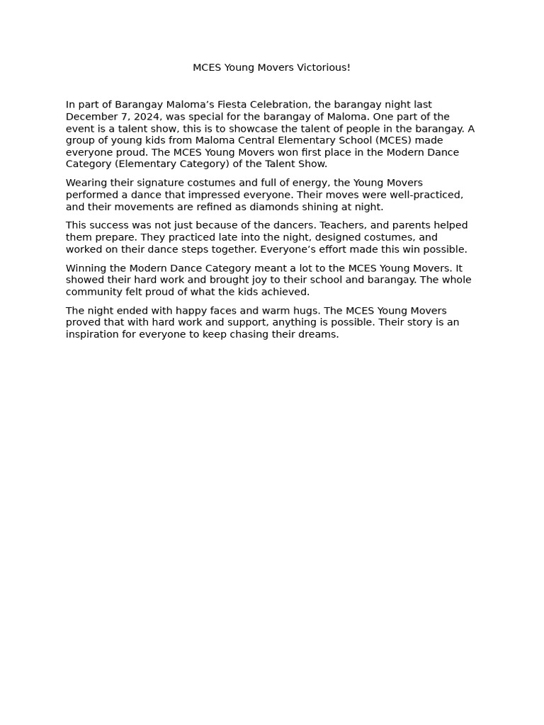 MCES Young Movers Victorious | PDF