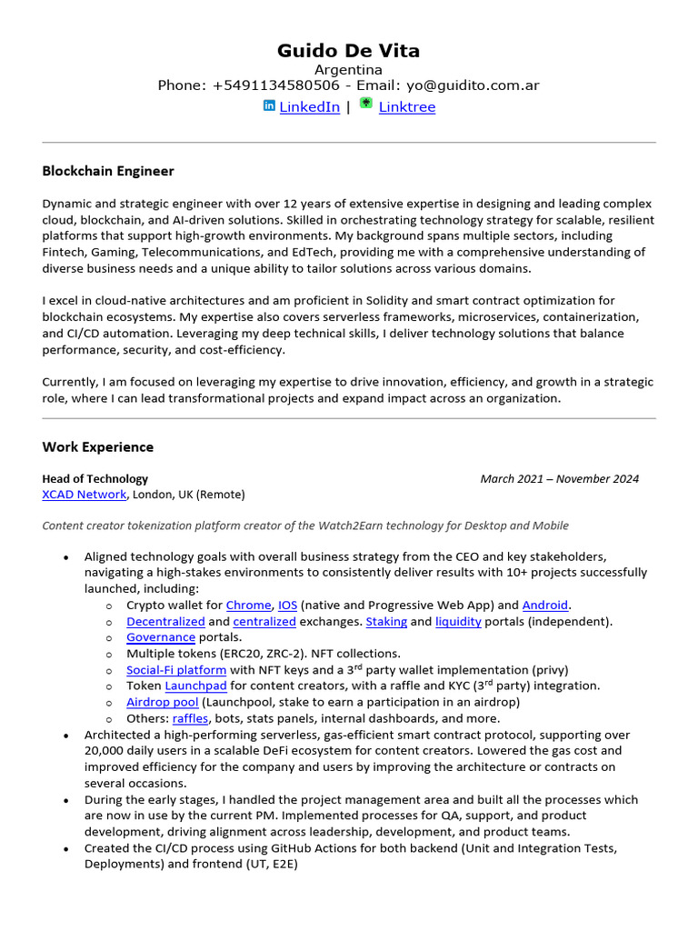 Guido de Vita - Blockchain Engineer CV | PDF | Cryptocurrency | Amazon ...