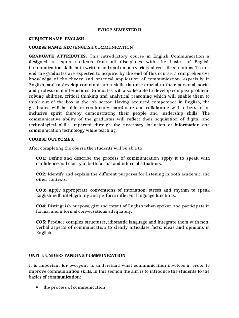 AEC English Communication - Semester II | PDF | Communication | Reading ...