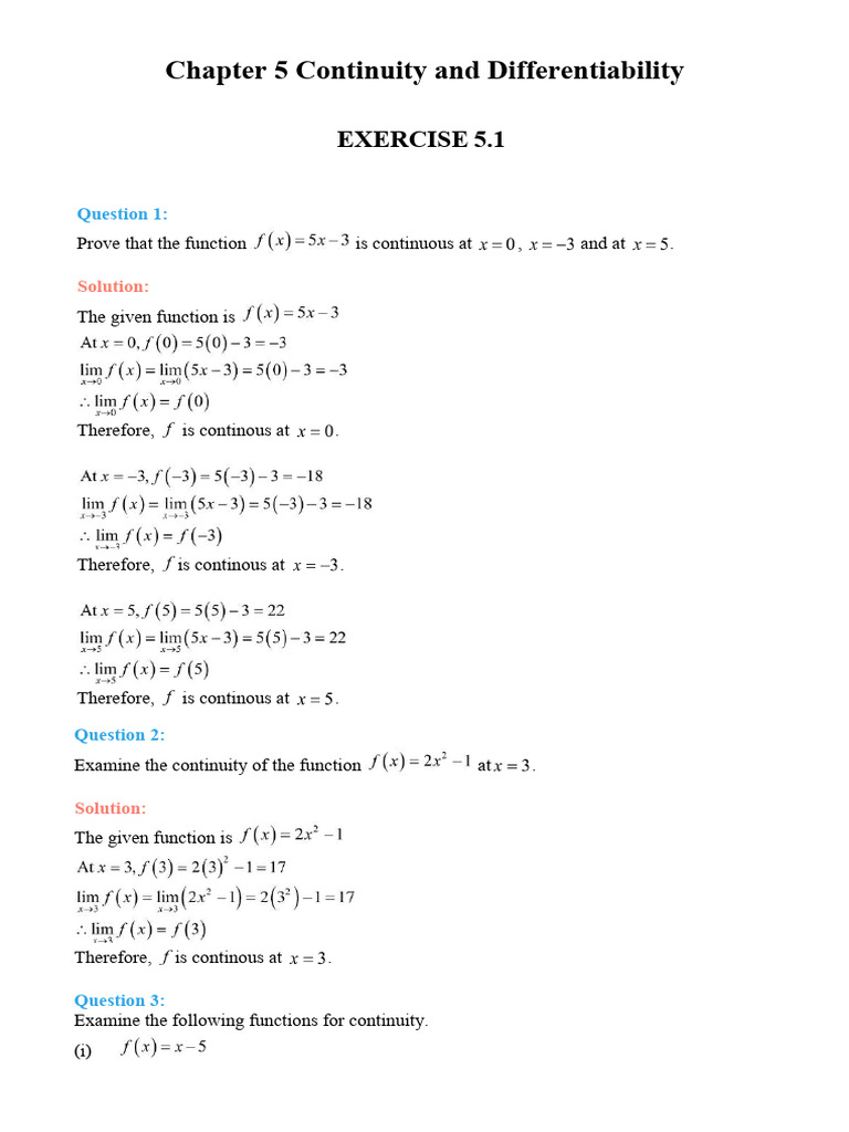 Ch5 Continuity and Differentiability Sol Ex5.1 | PDF | Trigonometric Functions | Function ...
