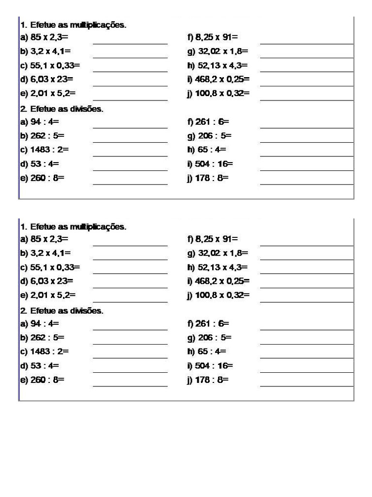 Multiplicação e Divisão Números Decimais | PDF