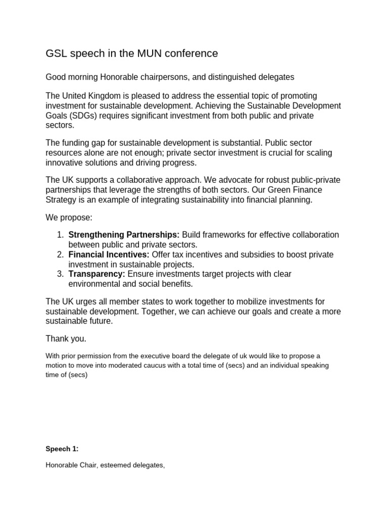 GSL for MUN | PDF | Sustainability | Sustainable Development