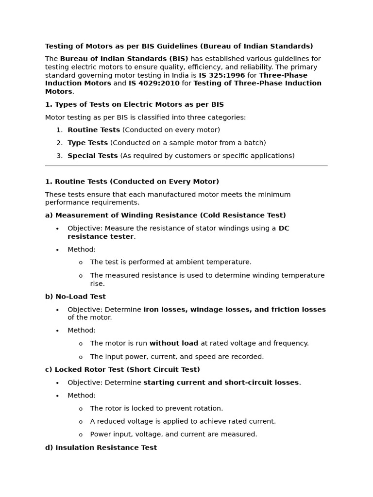 BIS Guidelines for Electric Motor Testing | PDF | Electric Motor ...
