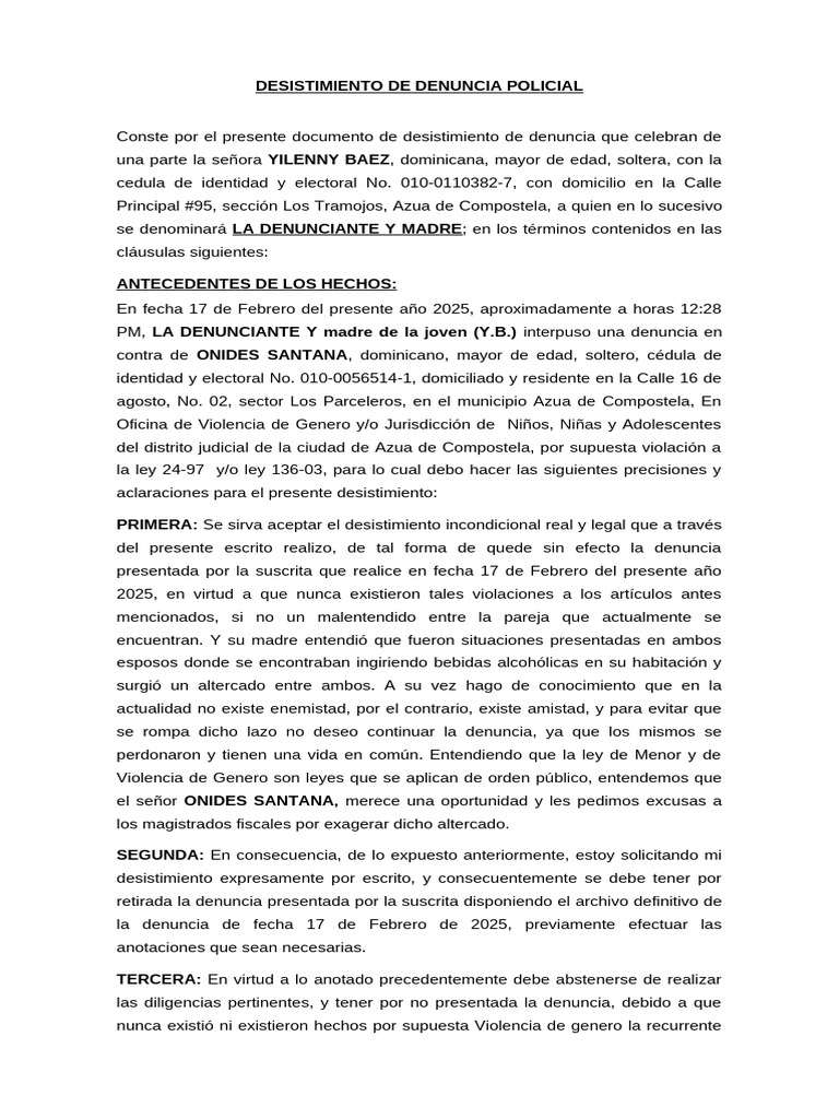 Desistimiento de Denuncia | PDF | Justicia | Crimen y violencia