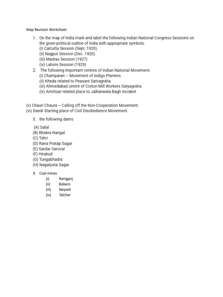 Indian National Movement Map Worksheet | PDF