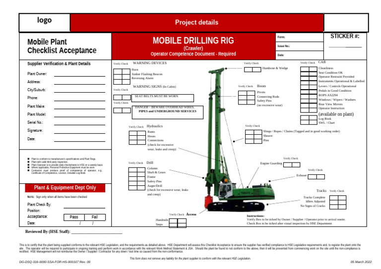 Crawler Drilling Rig Acceptance Checklist | PDF | Manufactured Goods