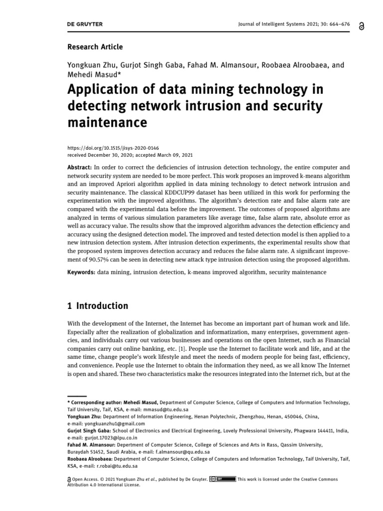 Application of Data Mining Technology in Detecting | PDF | Cluster Analysis | Machine Learning