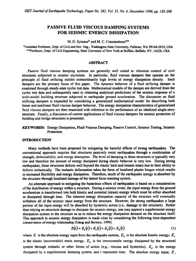 1998 - Symans and Constantinou - Passive Fluid Viscous Damping Systems For Seismic Energy ...
