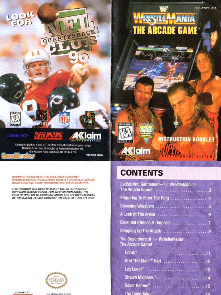 WWF Wrestlemania - The Arcade Game - SNES - Manual | PDF