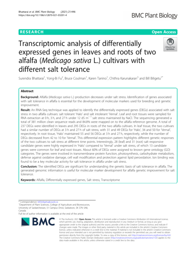 Transcriptomic Analysis of Differentially Expressed Genes in Leaves and ...