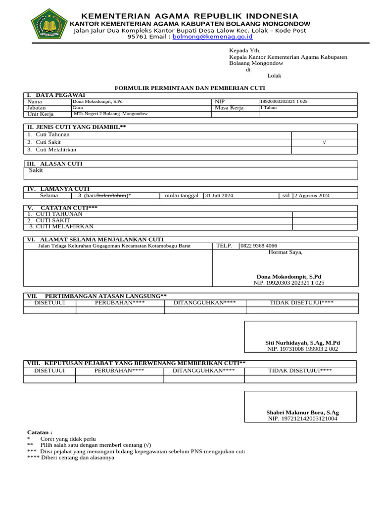 Form Cuti PPPK | PDF