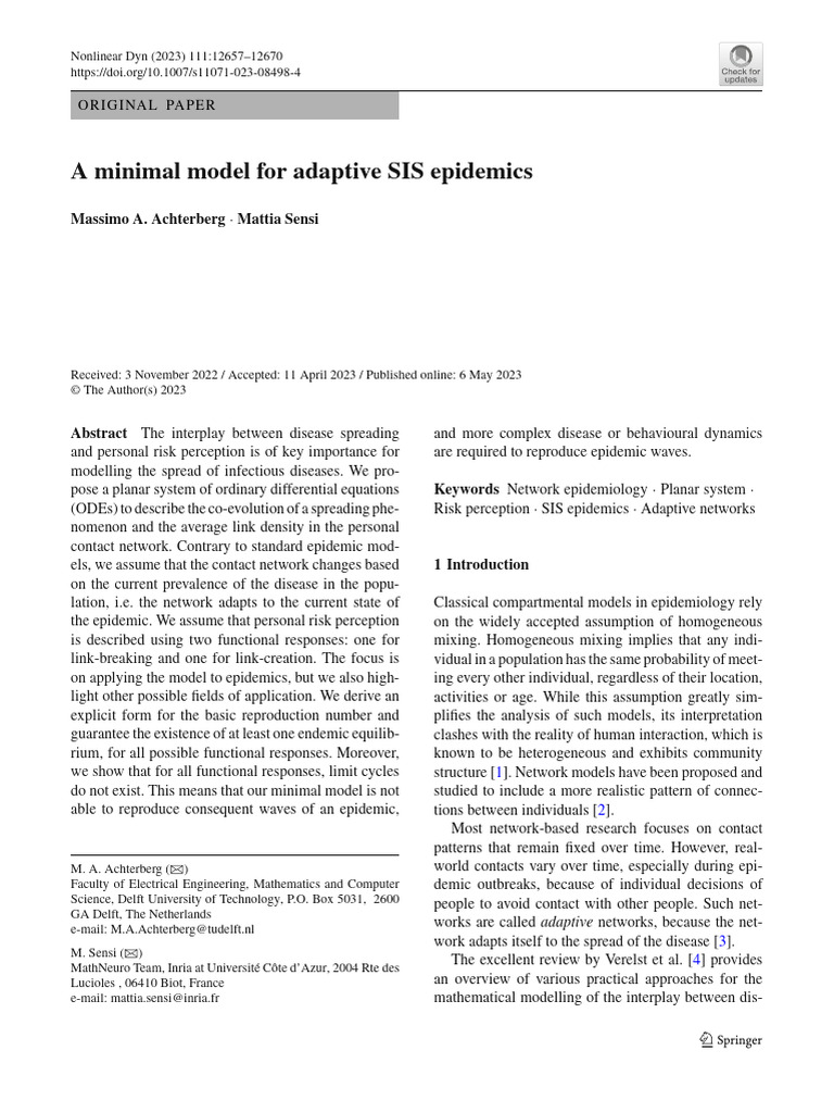 2023 A Minimal Model For Adaptive SIS Epidemics | PDF | Stability ...