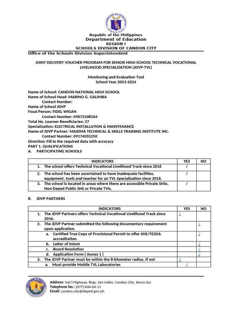 JDVP-Monitoring-Tool-annex-11-2023.docx-CNHS (Final) | PDF
