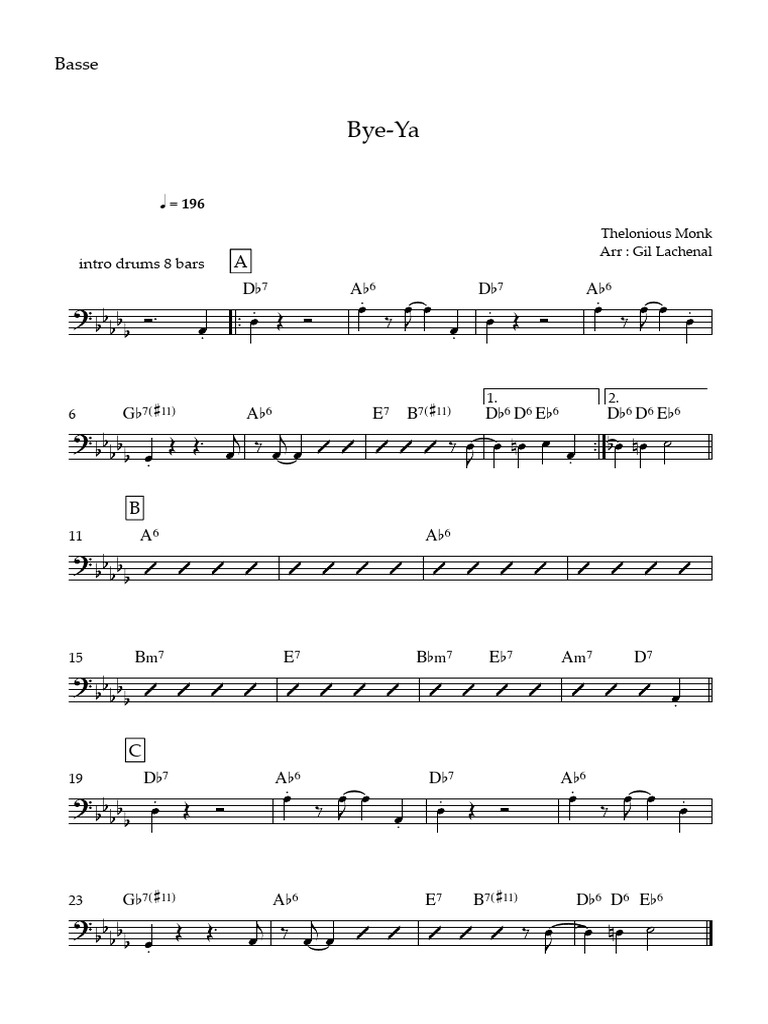 Bye-Ya Arrangement for Drums | PDF