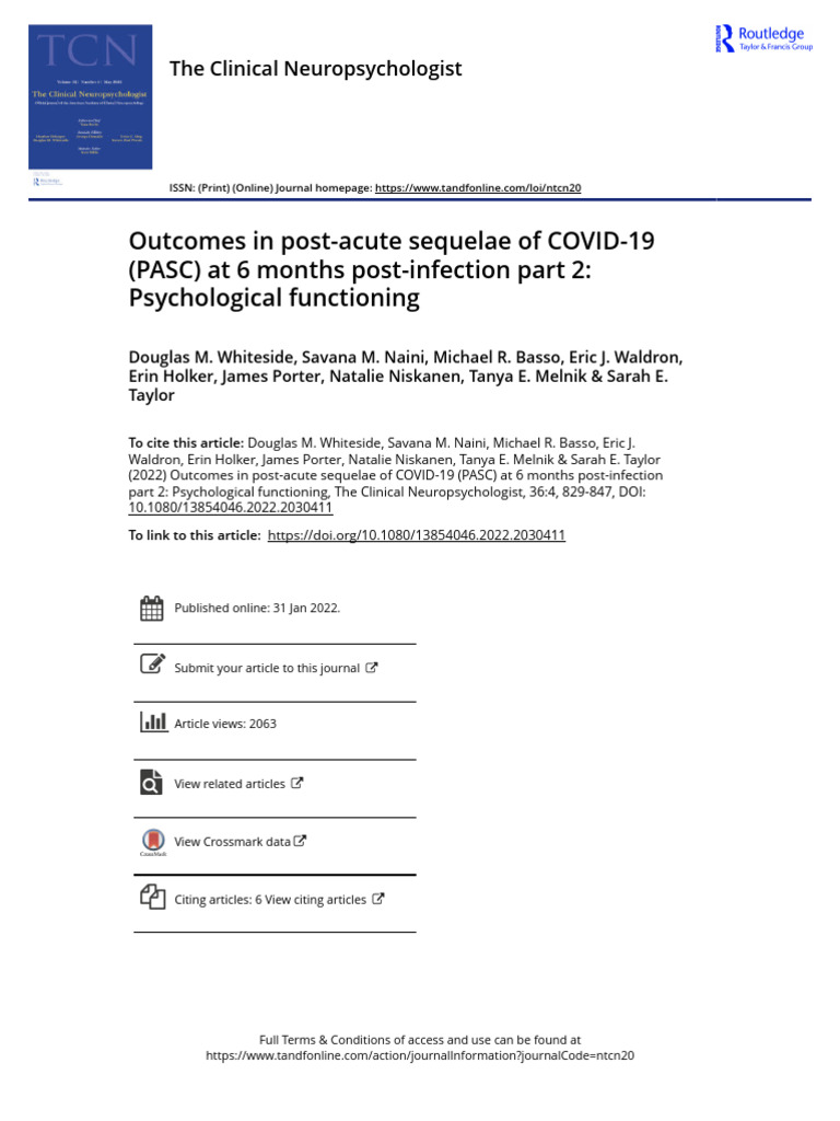 Outcomes in Post-Acute Sequelae of COVID-19 PASC at 6 Months Post ...