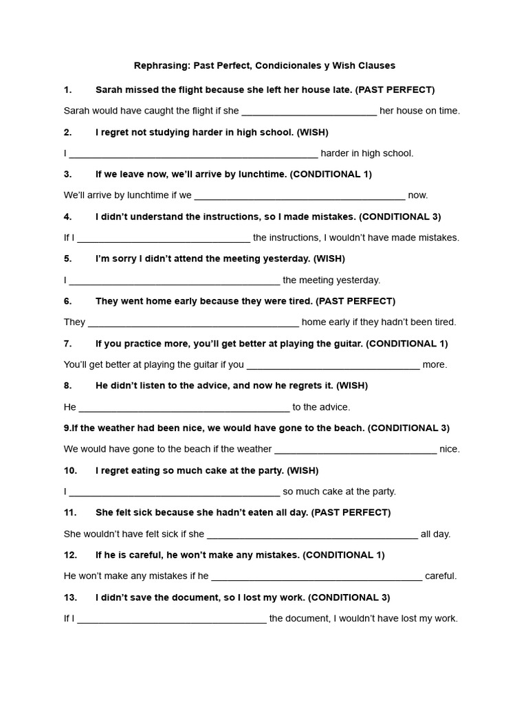 Past Perfect & Conditional Exercises | PDF
