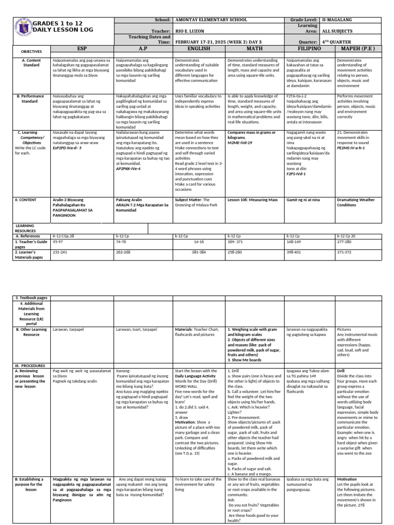 DLL_ALL SUBJECTS 2_Q4_W2_D3 | PDF