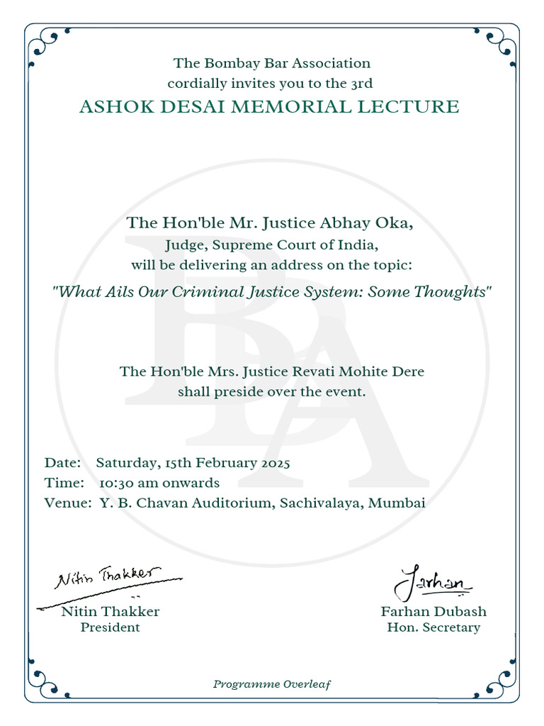 Ashok Desai 3rd Memorial Lecture Invite. | PDF