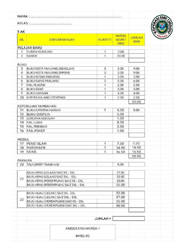 Bayaran Buku 2025 | PDF