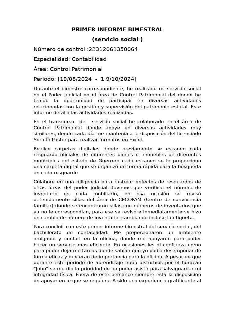 Primer Informe Bimestral | PDF