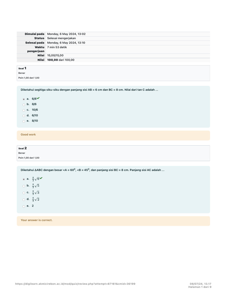Kuis Matematika Trigonometri | PDF