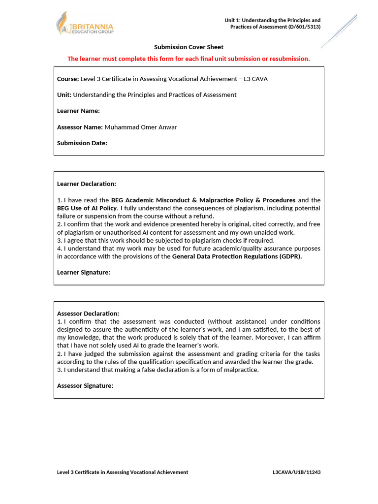 L3CAVA U1B 11243 (Assessment Brief) | PDF | Educational Assessment | Cognition