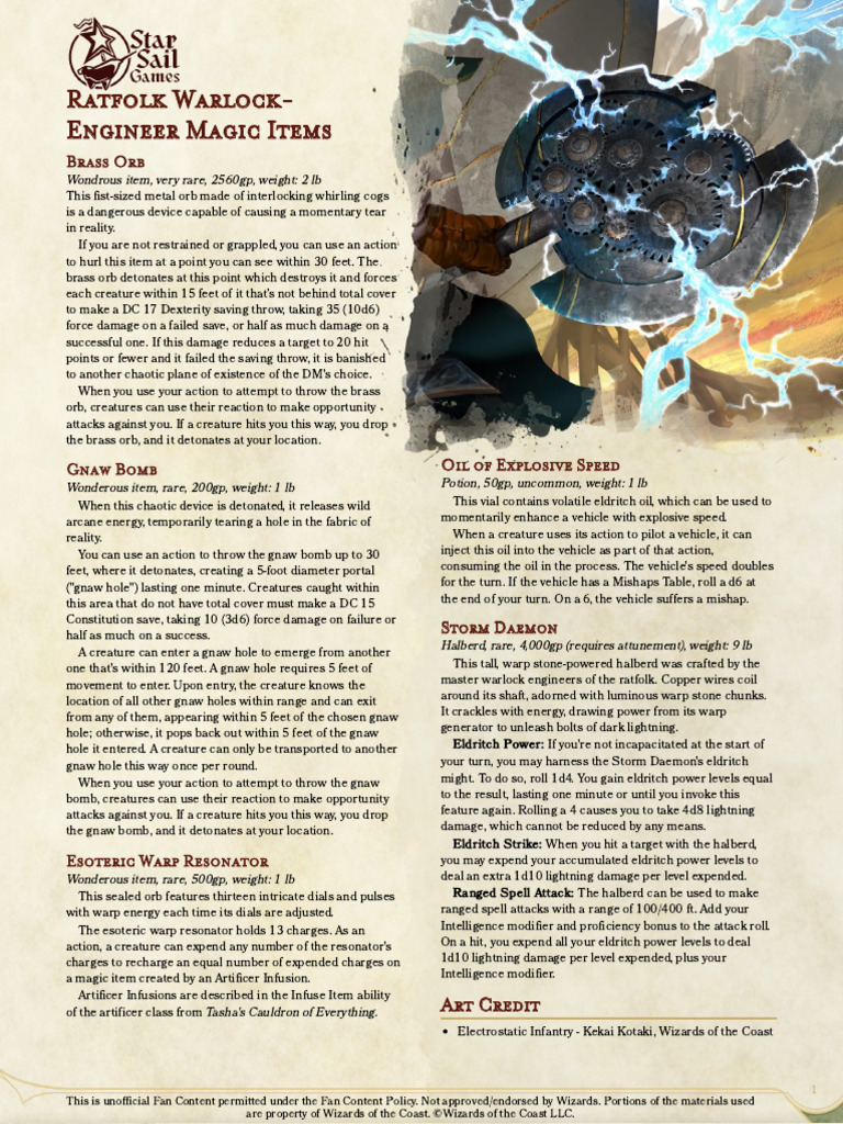 Ratfolk Warlock-Engineer Magic Items | PDF