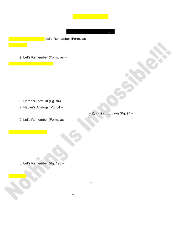 MATHEMATICS Imp Theorems and Formulas For 12 TH Boards | PDF ...
