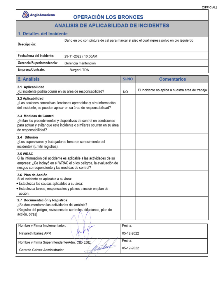 Formulario Análisis Aplicabilidad - V1 | PDF