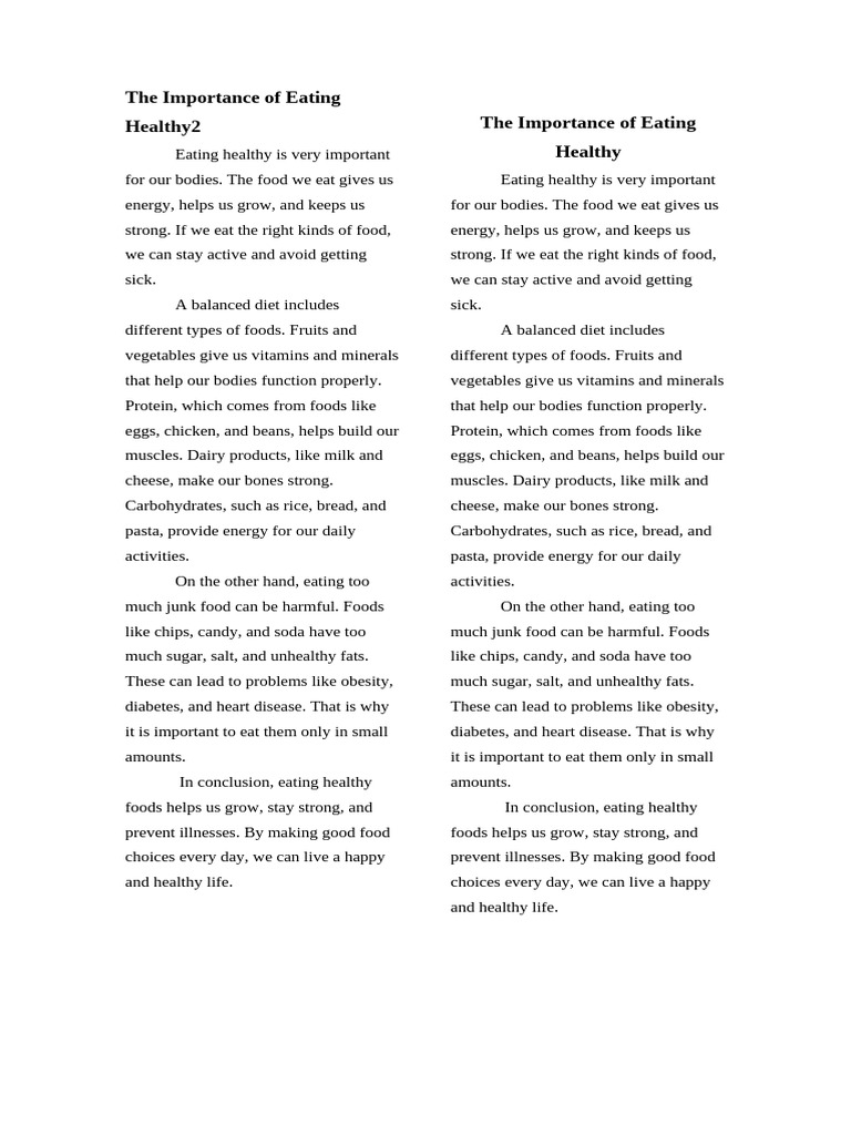The Importance of Eating Healthy. (Expository Essay) | PDF | Foods ...