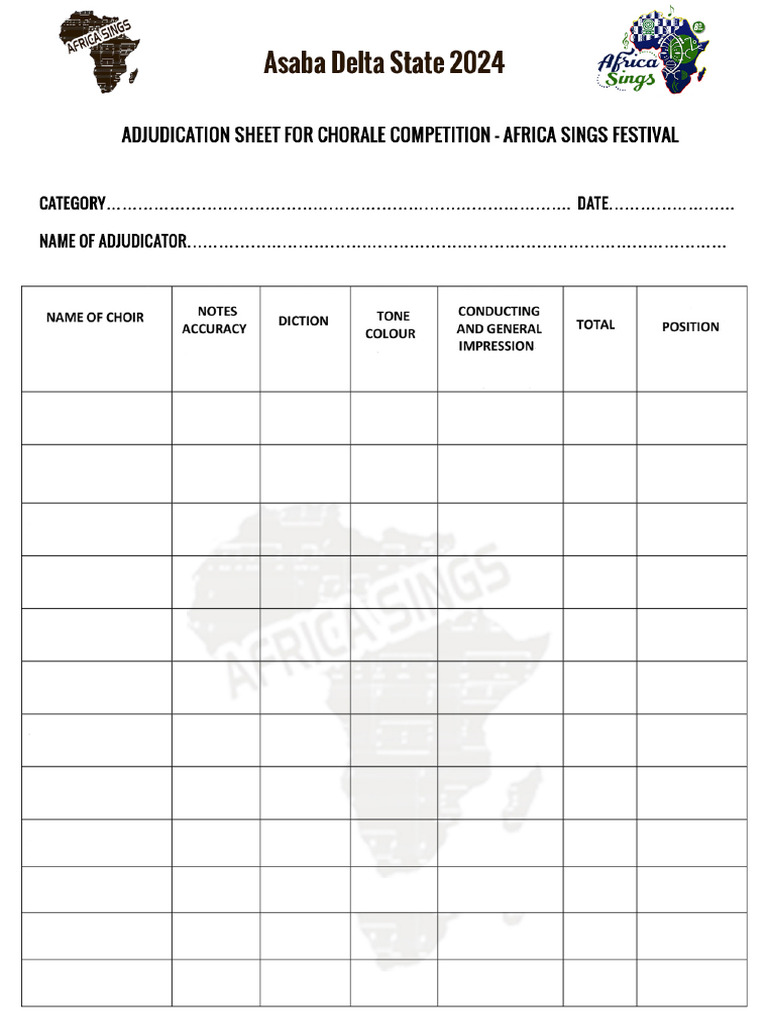 ADJUDICATION SHEET FOR CHORALE COMPETITION | PDF