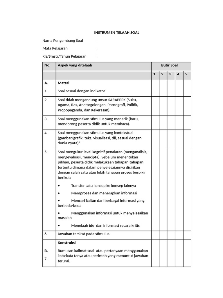 Instrumen Telaah Soal Am 2025 | PDF