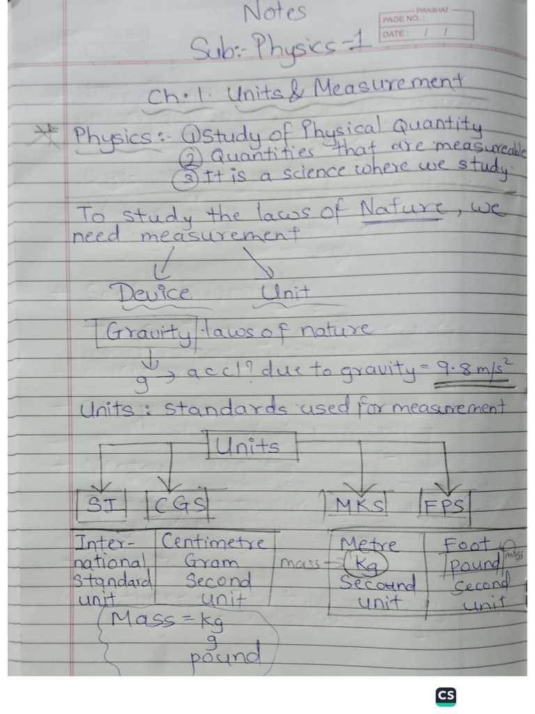 Physics L. 1 Units and Measurements PDF | PDF