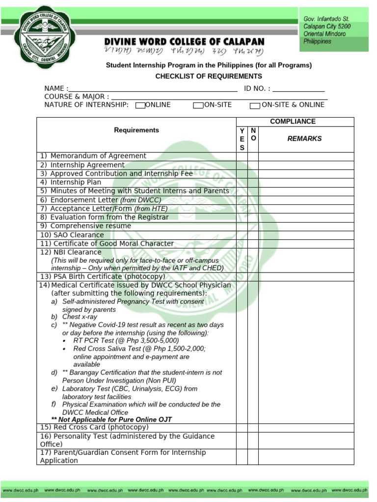 Internship Requirements Checklist Philippines | PDF | Medicine | Health ...
