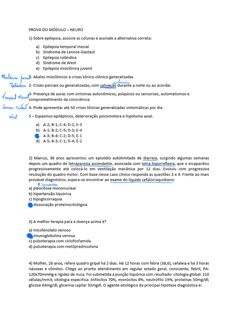 Prova Do Mã Dulo 1 - Neuro | PDF | Mal de Parkinson | Epilepsia