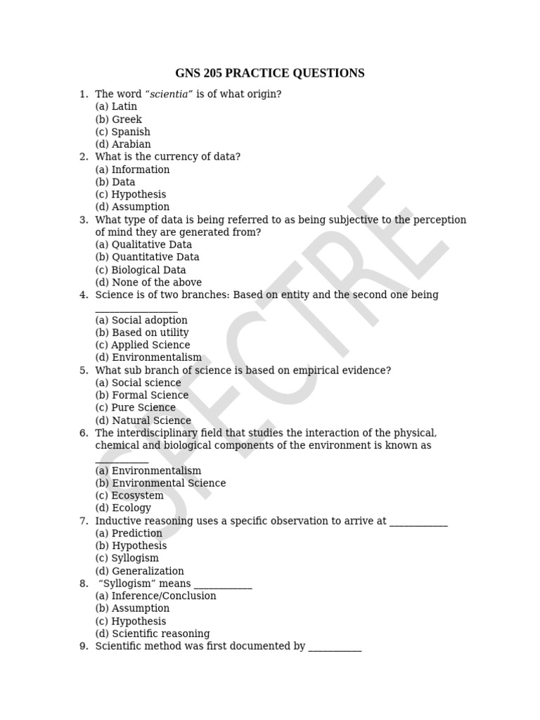 GNS 205 Science Practice Questions | PDF | Atmosphere Of Earth ...