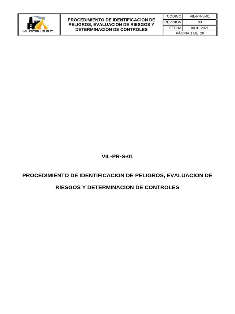 Vil-Pr-S-01 - Procedimiento Ipers | PDF | Evaluación de riesgos | Riesgo