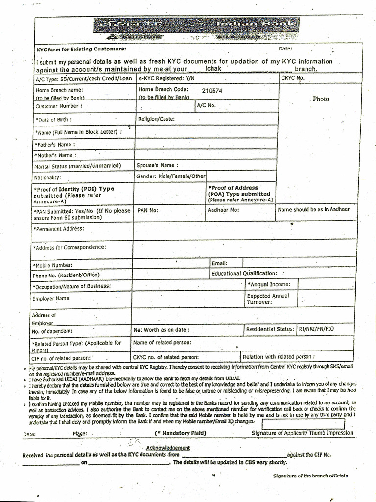 Indian Bank Form | PDF