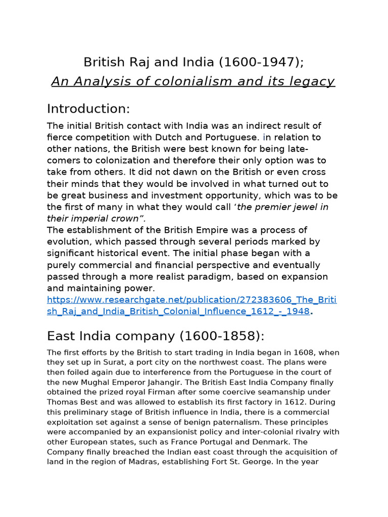 British Raj and India (1600-1947) | PDF | British Raj | Partition Of India